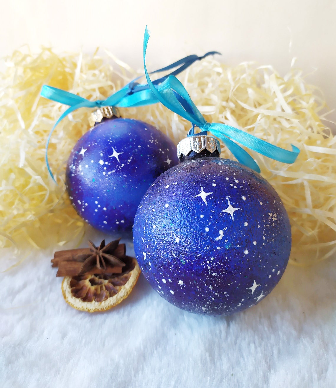 A pair of Christmas hand-painted galaxy sky ornaments | Etsy