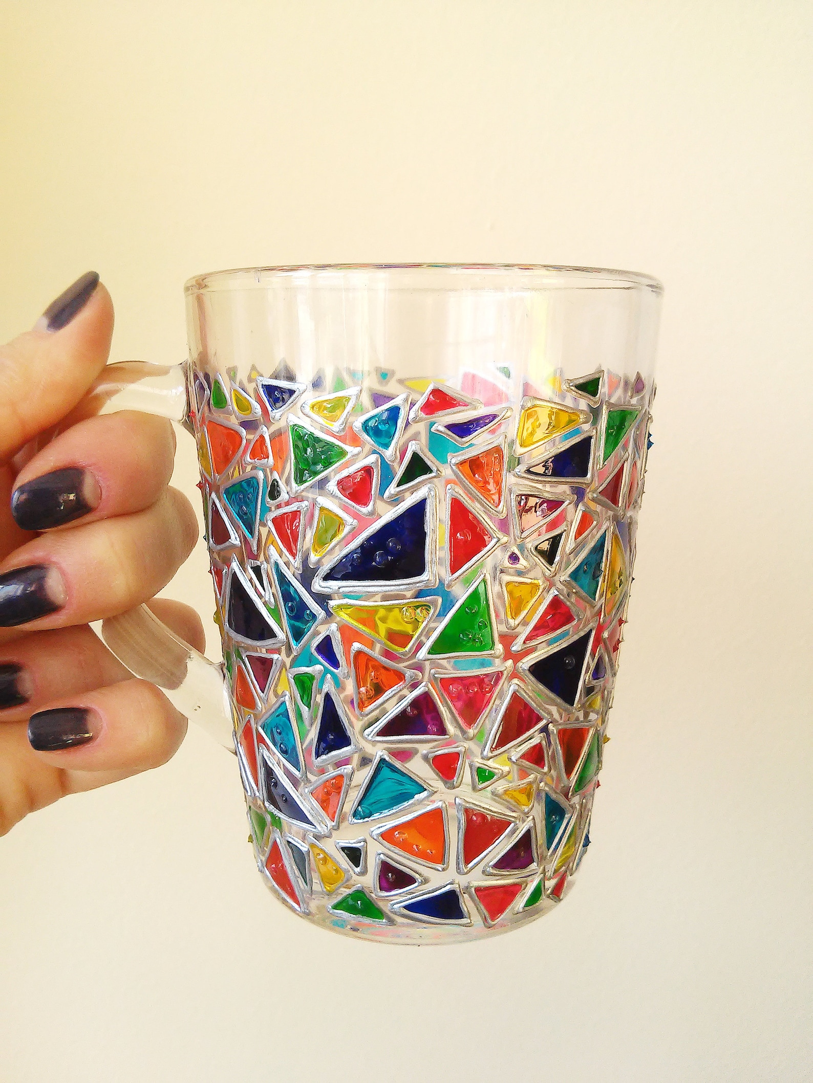 Mosaic Glass Coffee Mug Hand Painted Colored Geometric Design - Etsy