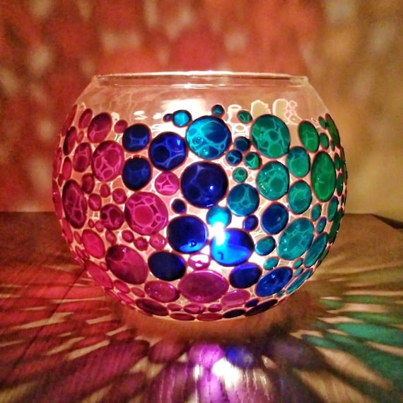 Rainbow Glass Candleholder Glass Sphere Vase With Bubbles - Etsy