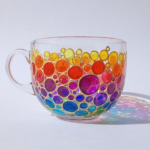 Rainbow Coffee Mug Gift Colorful Hand Painted Glass Mug With | Etsy UK