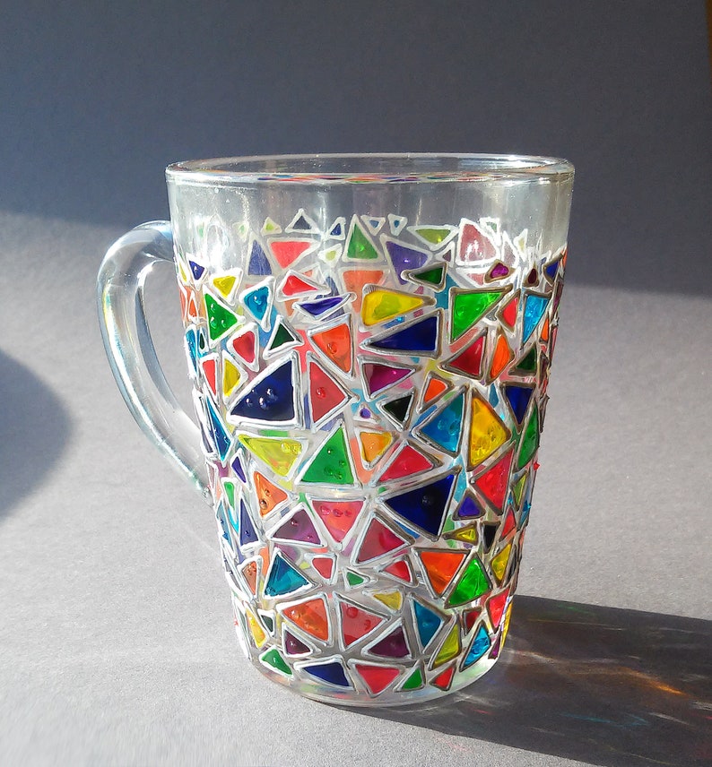 Mosaic Glass Coffee Mug, Hand-painted Colored Geometric Design Mug - Etsy