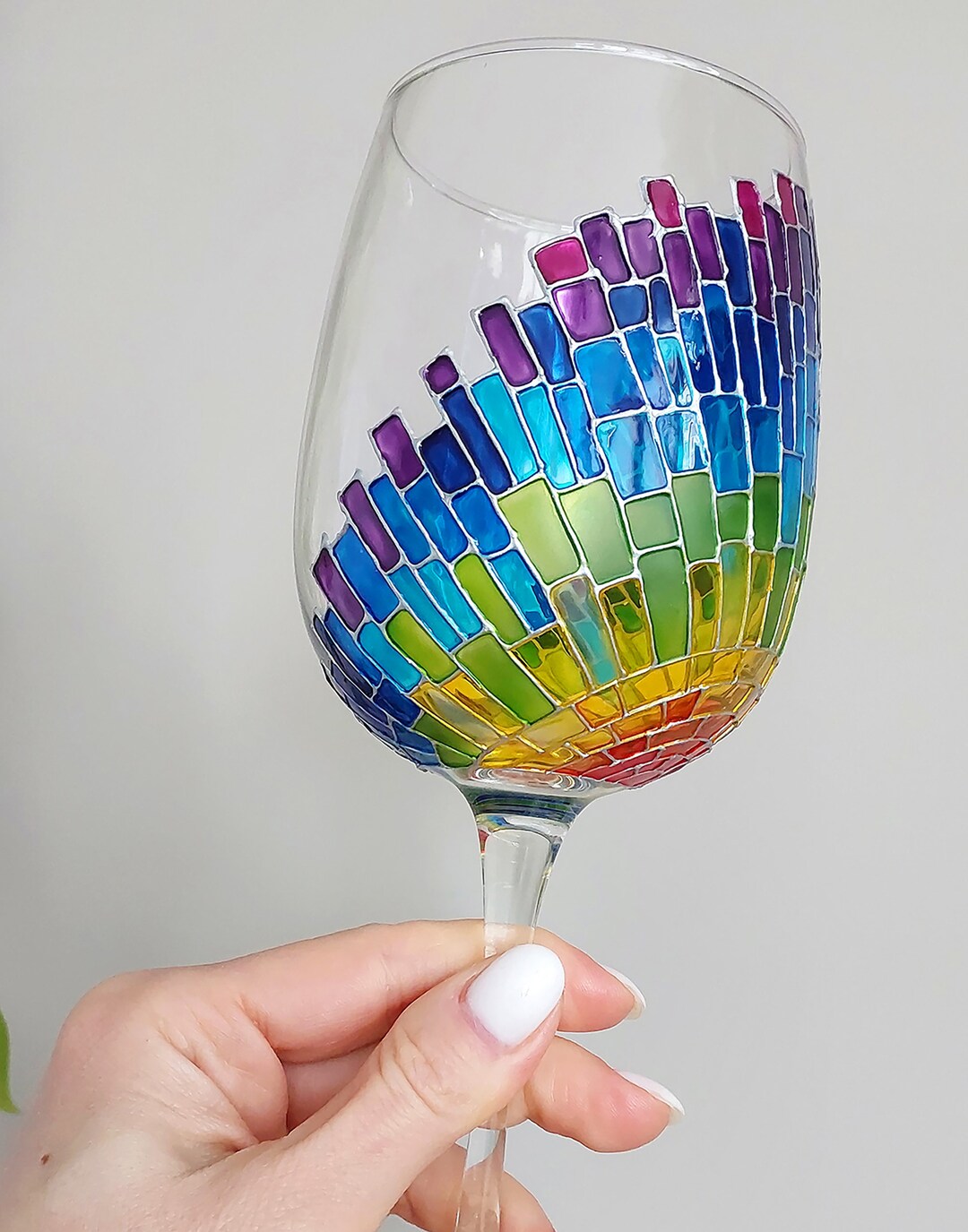 Hand-painted Rainbow Wine Glass: Mosaic Sun Rays Gift - Etsy