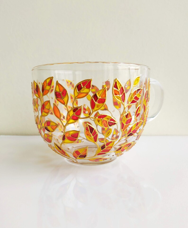 Fall Leaves Glass Mug, Hand Painted Nature Lover Gift Cup - Etsy