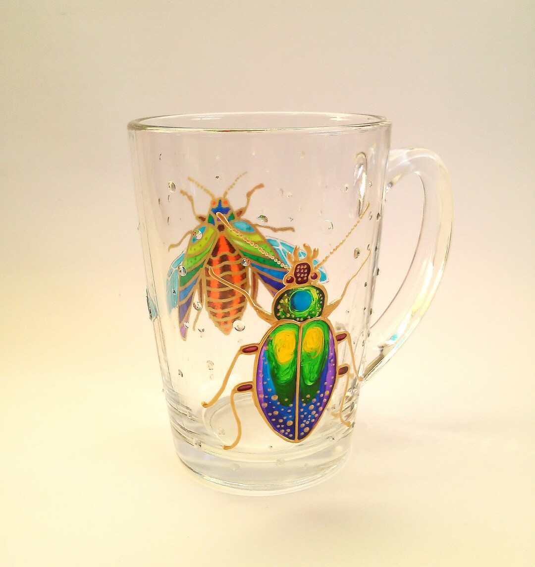 Insect Coffee Mug, Unique Hand Painted Bugs and Beetles Glass Mug - Etsy