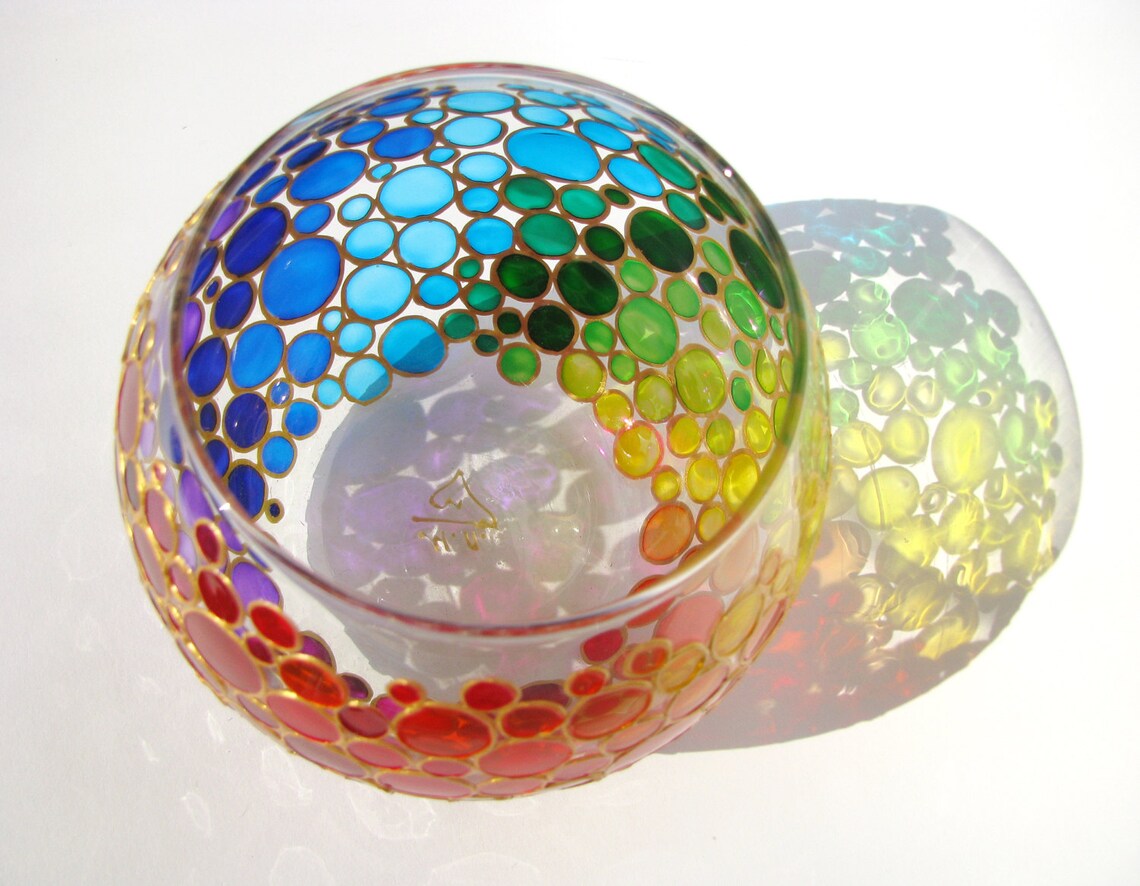 Rainbow Glass Candleholder Glass Sphere Vase With Bubbles - Etsy