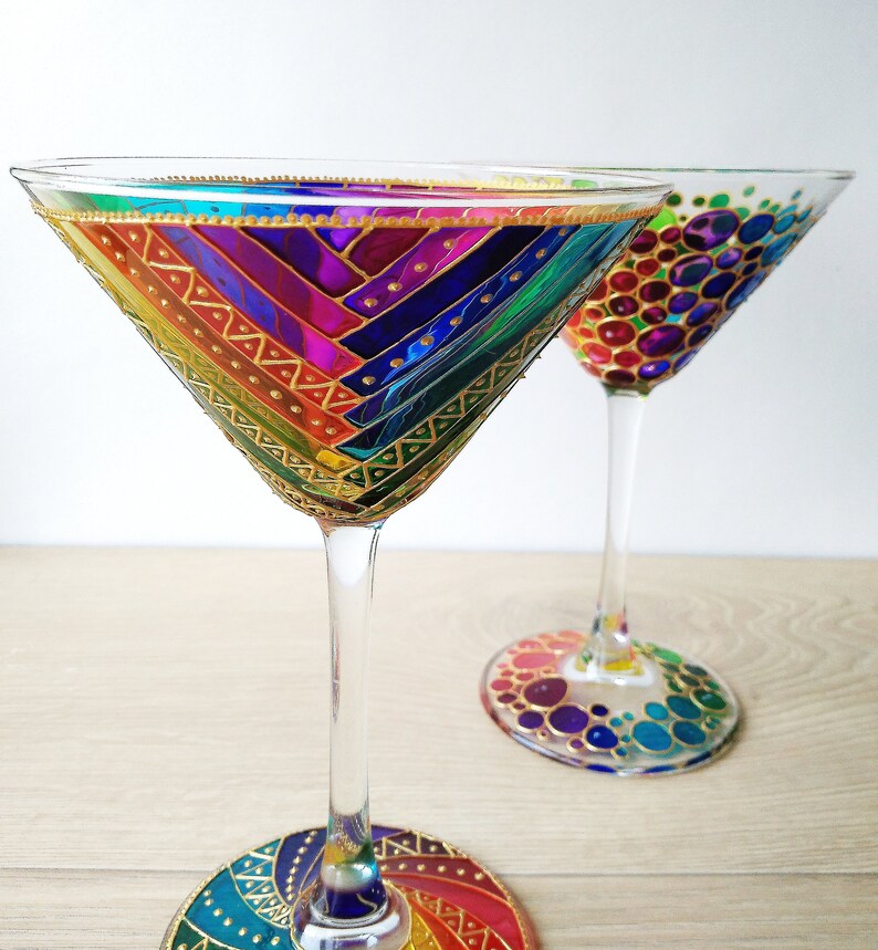 Rainbow Martini Glass Hand Painted Cocktail Glasses Rainbow - Etsy
