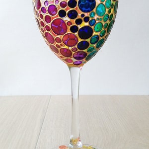 Rainbow Wine Glass, Hand Painted Multi Colored Bubbles Design - Etsy