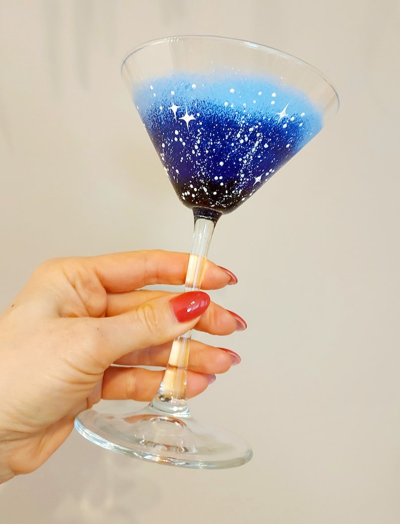 Hand-painted Starry Sky Martini Glass: Cosmic Cocktail Gift - Etsy