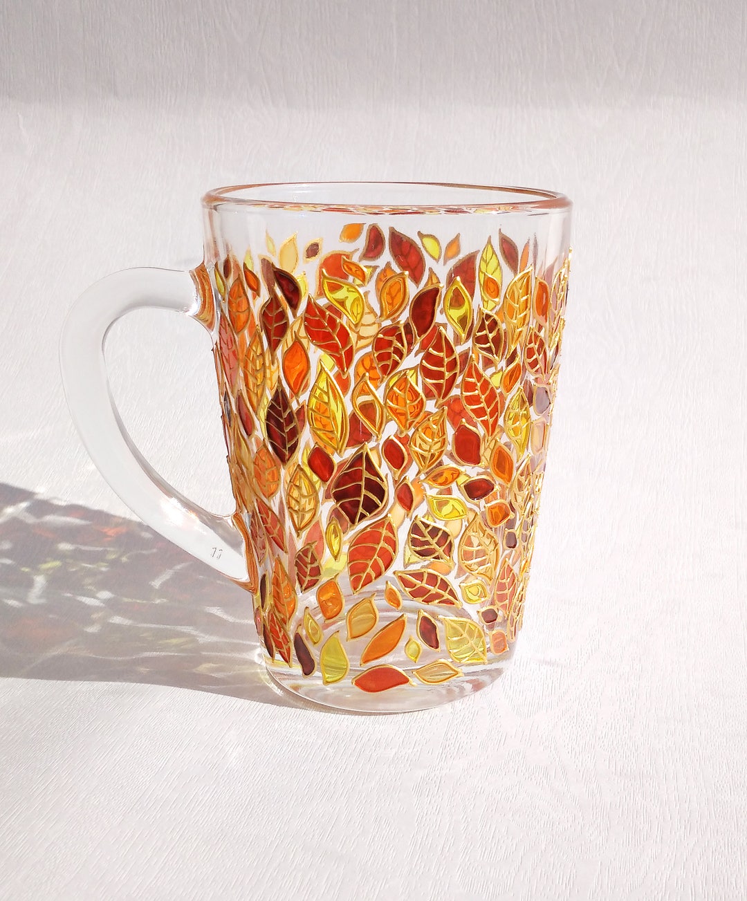 Fall Glass Mug, Hand-painted Floral Gift Mug for Nature Lover Person - Etsy