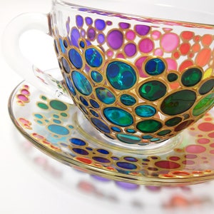 Rainbow Bubbles Tea Cup Set: Hand-painted Glass Cups & Saucers - Etsy