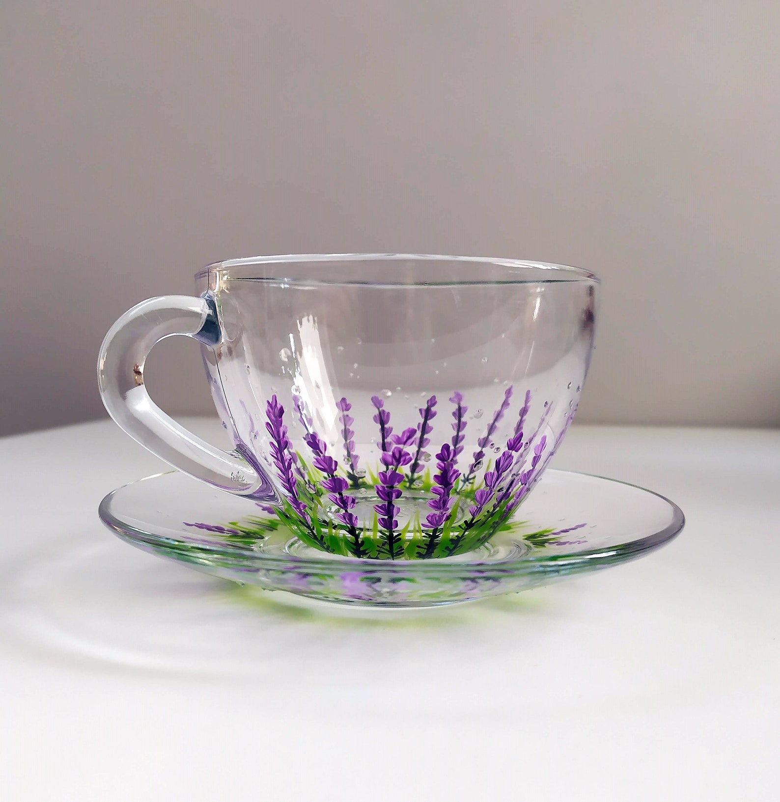 Hand-painted Lavender Tea Cup and Saucer Set: Floral Glass Gift - Etsy