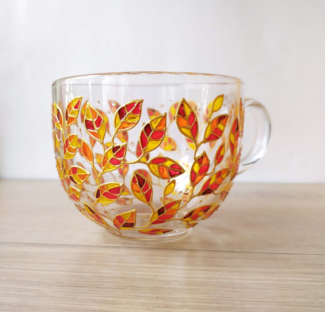 Fall Leaves Glass Mug Hand Painted Nature Lover Gift Cup - Etsy