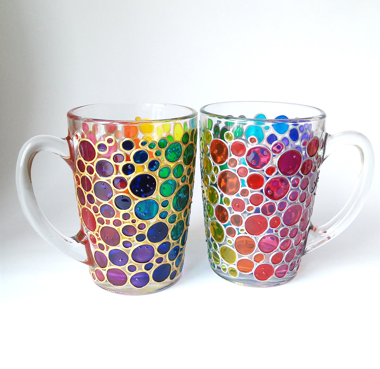 Rainbow coffee mug gift colorful hand painted glass mug with | Etsy