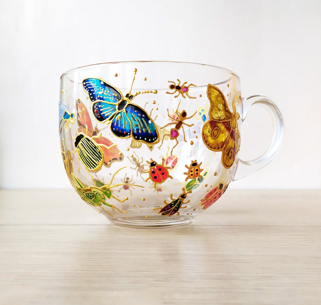 Bugs & Beetles Mug Insects Hand Painted Glass Coffee Mug Gift - Etsy UK