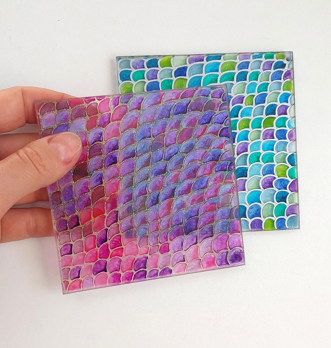 Hand-painted Mermaid Tail Glass Coasters - Set of 2 - Etsy