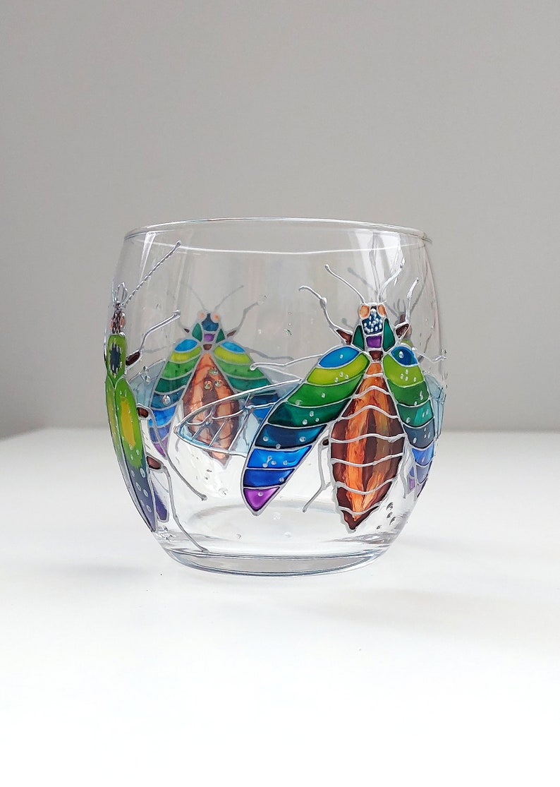 Bugs & Beetles Stemless Wine Glass, Custom Hand-painted Insect Wine ...