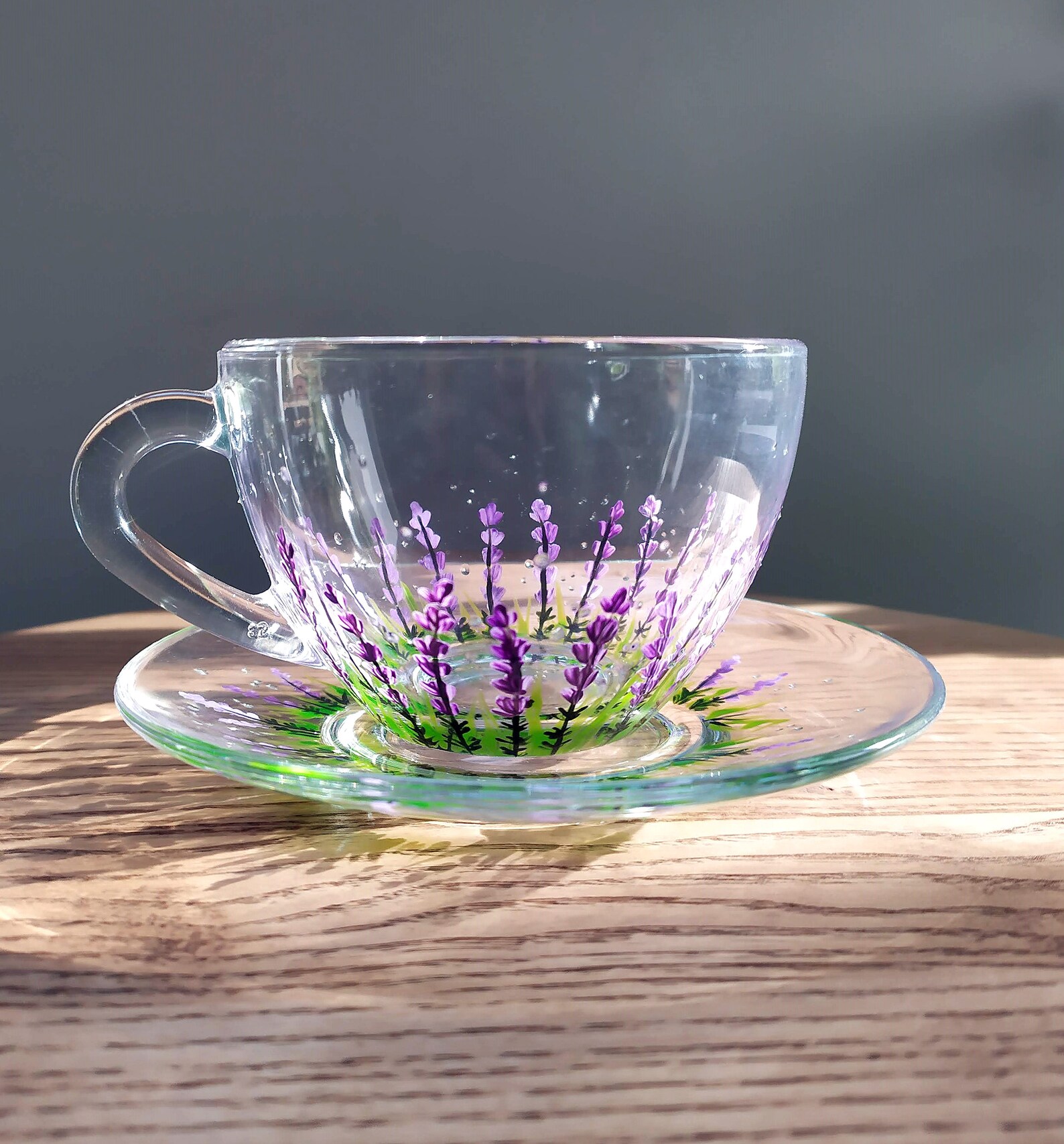 Hand-painted Lavender Tea Cup and Saucer Set: Floral Glass Gift - Etsy