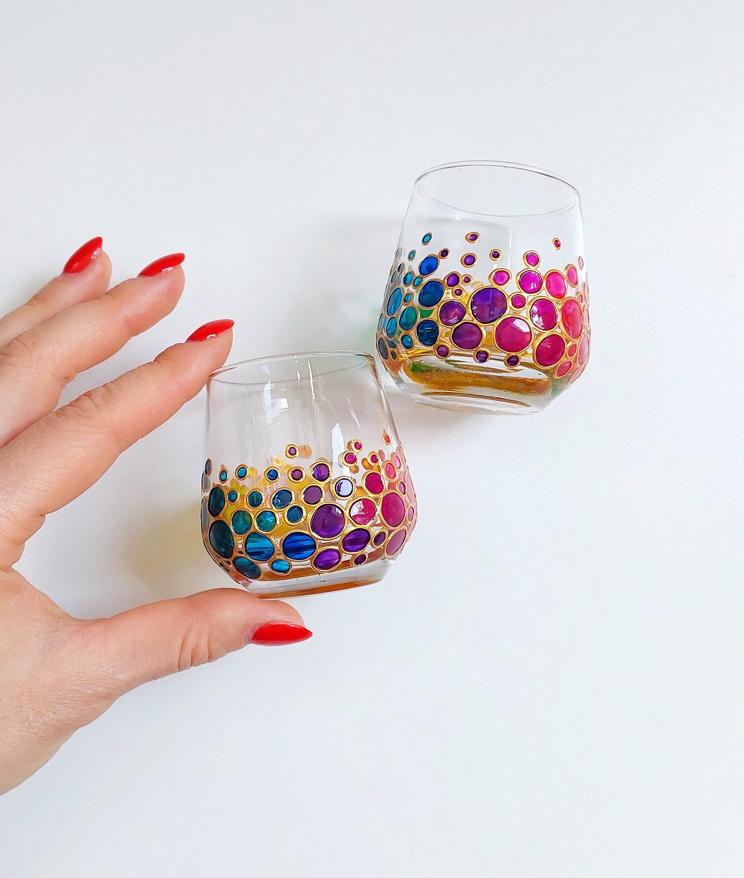 Rainbow Shot Glasses Set of 2 Hand Painted Glass, Personalized Novelty ...