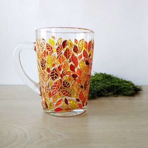 Fall Glass Mug, Hand-painted Floral Gift Mug for Nature Lover Person - Etsy