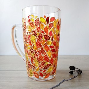 Fall Glass Mug, Hand-painted Floral Gift Mug for Nature Lover Person - Etsy