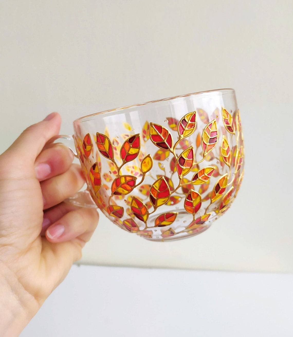 Fall Leaves Glass Mug Hand Painted Nature Lover Gift Cup - Etsy