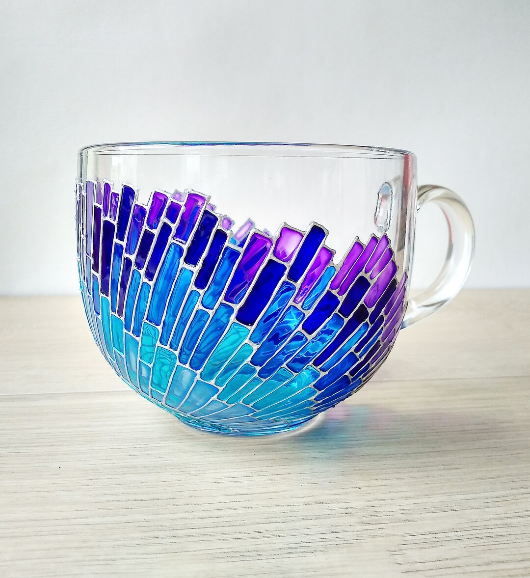 Blue Glass Mug, Mosaic Hand-painted Glass Coffee Mug - Etsy