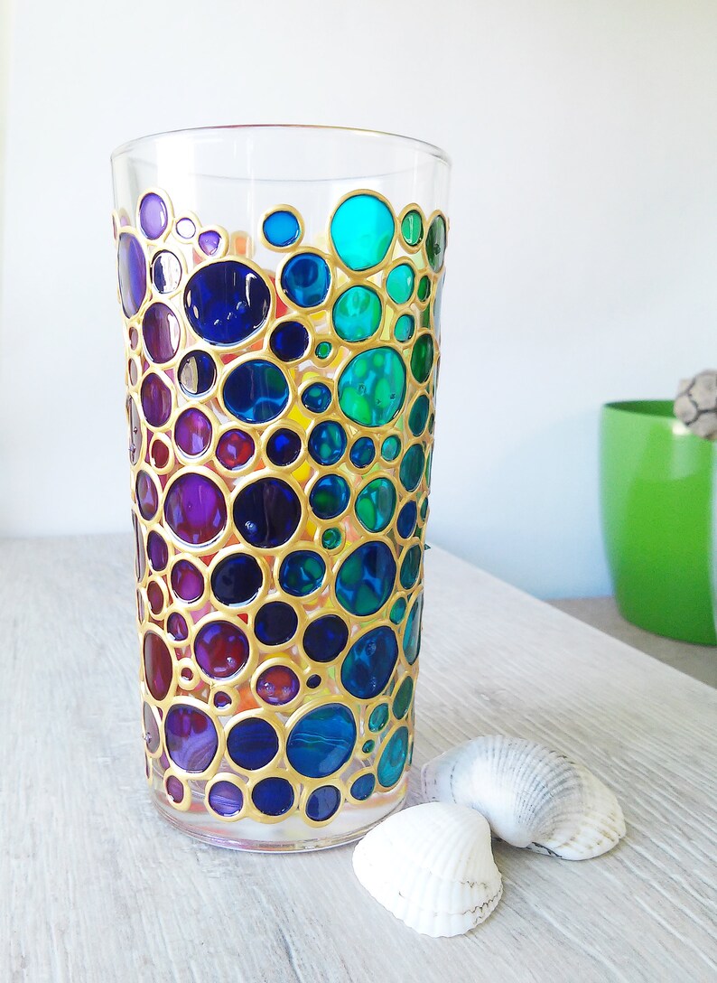 Rainbow Drinking Glasses Set of 2 Couple Glass Hand Painted Colored ...