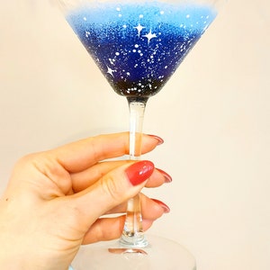 Starry Sky Martini Glass, Hand-painted Cocktail Glass, Galaxy, Cosmic ...