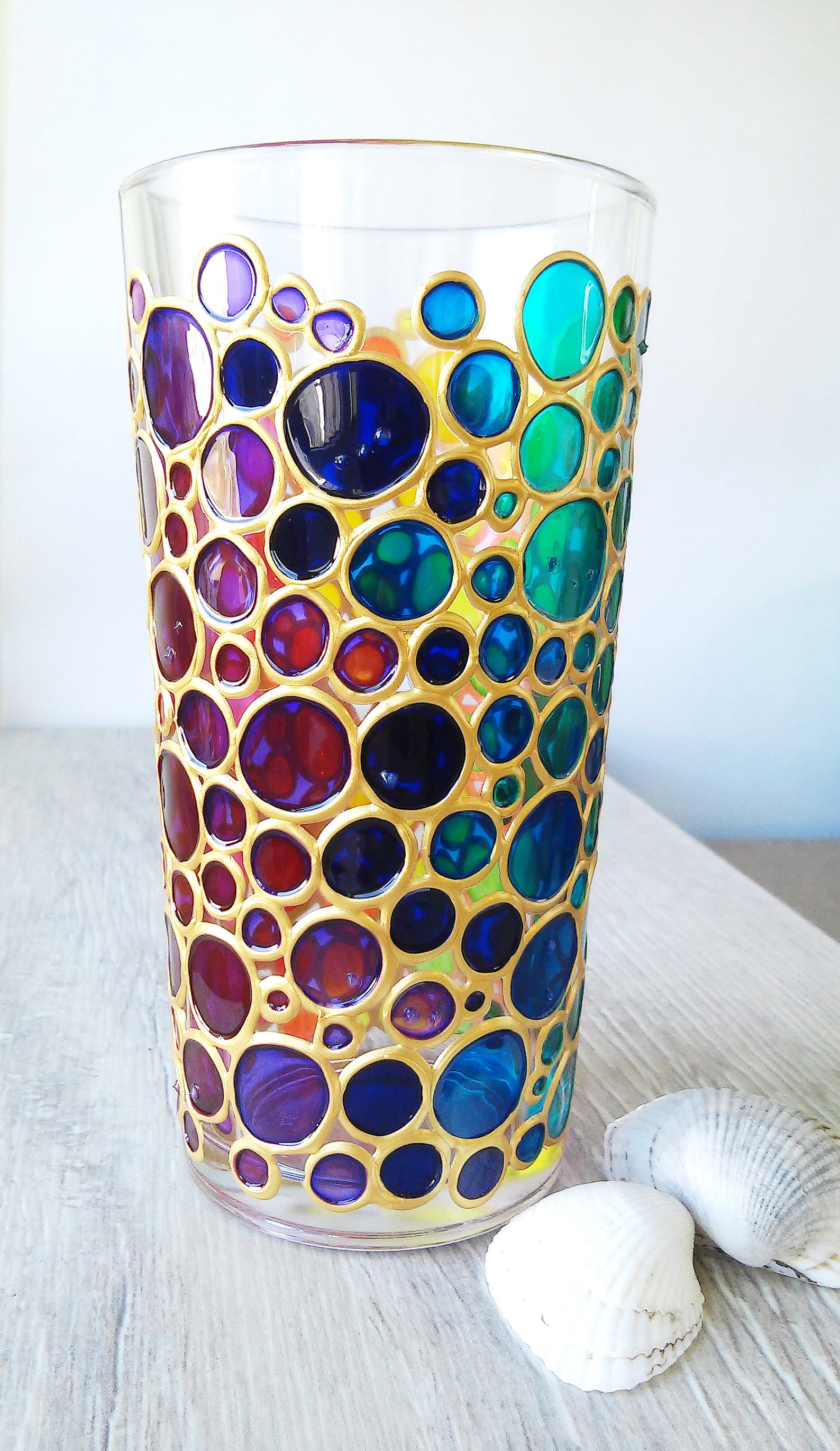 Rainbow Water Glass Multi Colored Bubbles Sun Catcher Tumbler - Etsy UK
