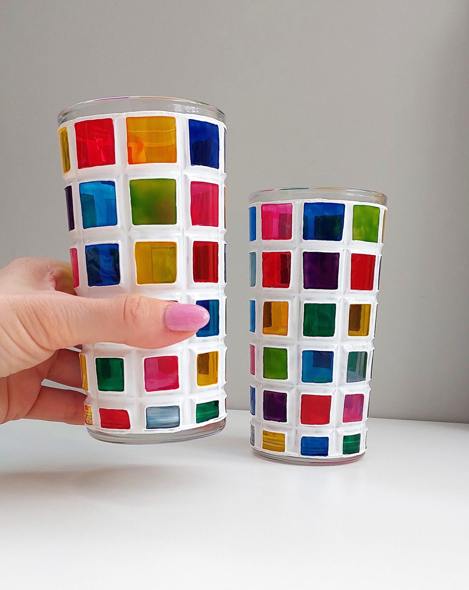 Glass Painting Tutorial, How to Make a Mosaic Painted Water Glass - Etsy