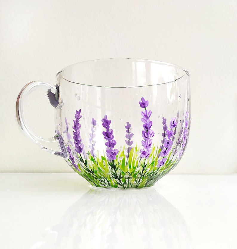 Hand-painted Lavender Glass Mug: Floral Coffee Cup, Provence Decor - Etsy
