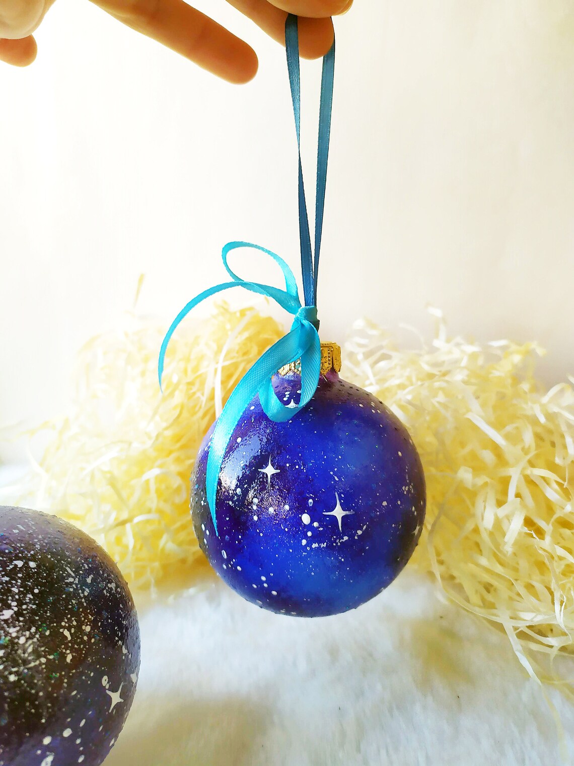 A pair of Christmas hand-painted galaxy sky ornaments | Etsy