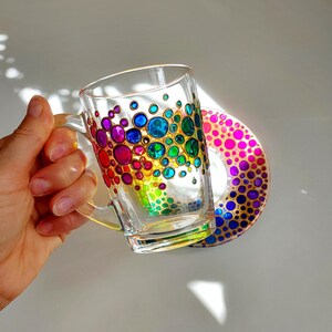 Rainbow Glass Coffee Cup & Saucer Set, Colorful Hand-painted Coffee Mug ...