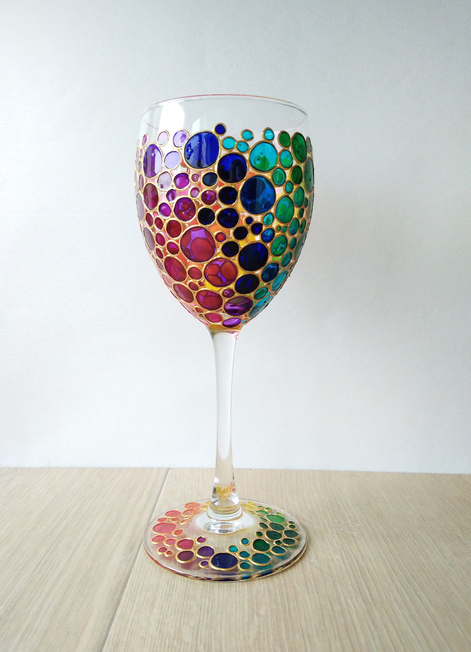 Rainbow Wine Glass, Hand Painted Multi Colored Bubbles Design - Etsy