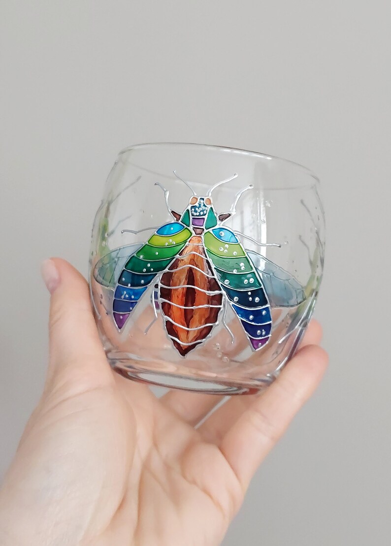 Bugs & Beetles Stemless Wine Glass, Custom Hand-painted Insect Wine ...