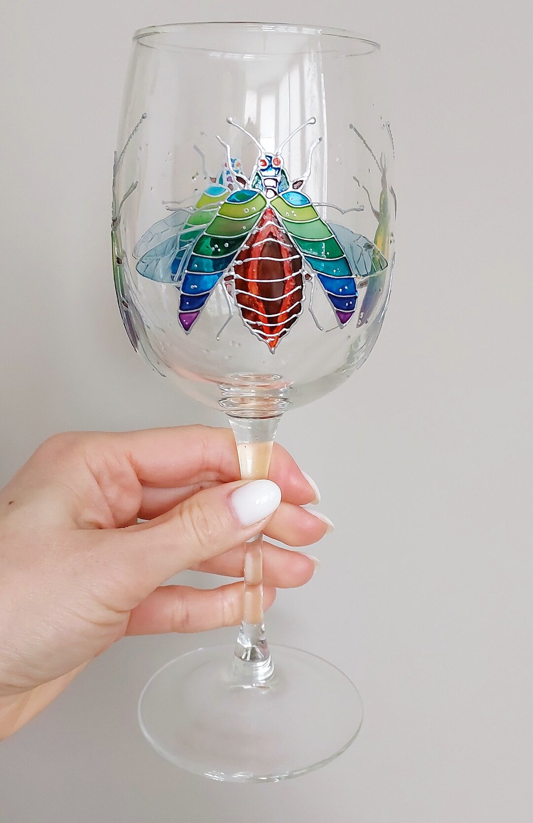 Hand-painted Insect Wine Glass: Colorful Bug Art Gift - Etsy