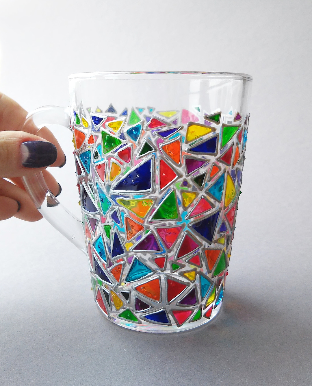 Mosaic Glass Coffee Mug, Hand-painted Colored Geometric Design Mug - Etsy