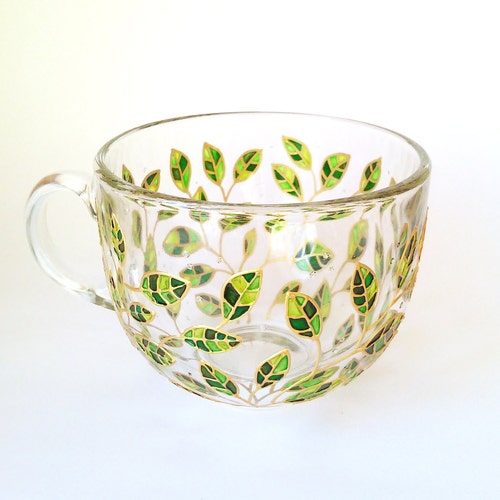 Fall Leaves Glass Mug Hand Painted Nature Lover Gift Cup | Etsy