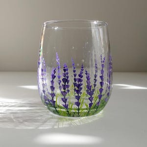 Hand-painted Lavender Stemless Wine Glass: Provence Decor - Etsy