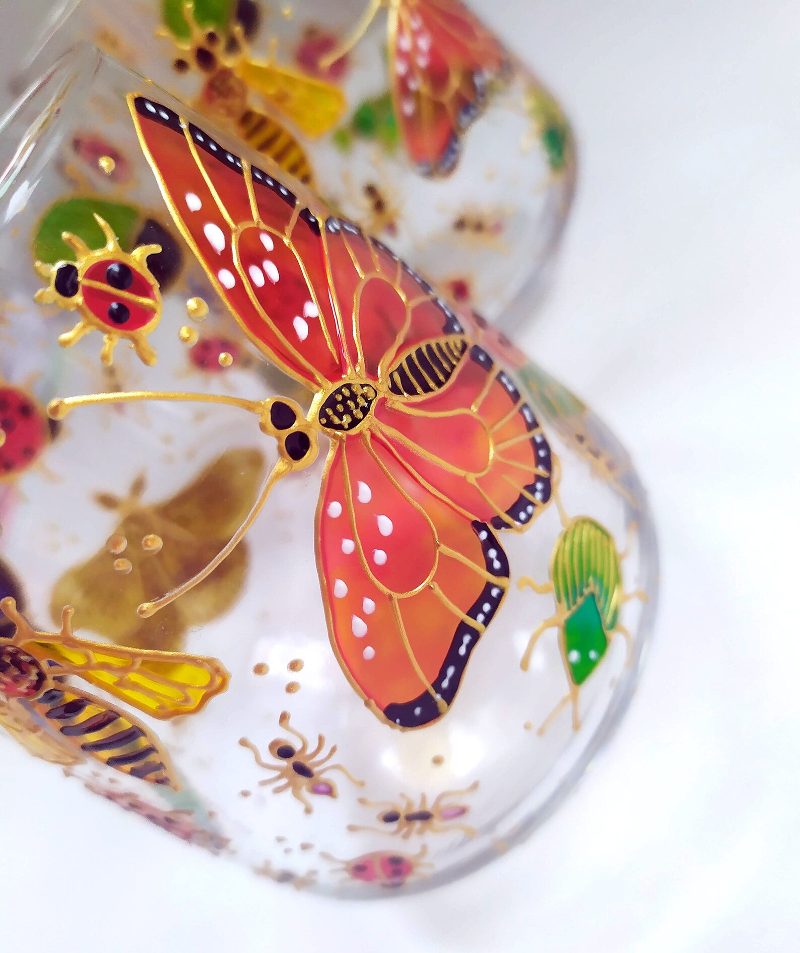 Bugs & Beetles Stemless Wine Glass Insects Hand Painted Glass - Etsy