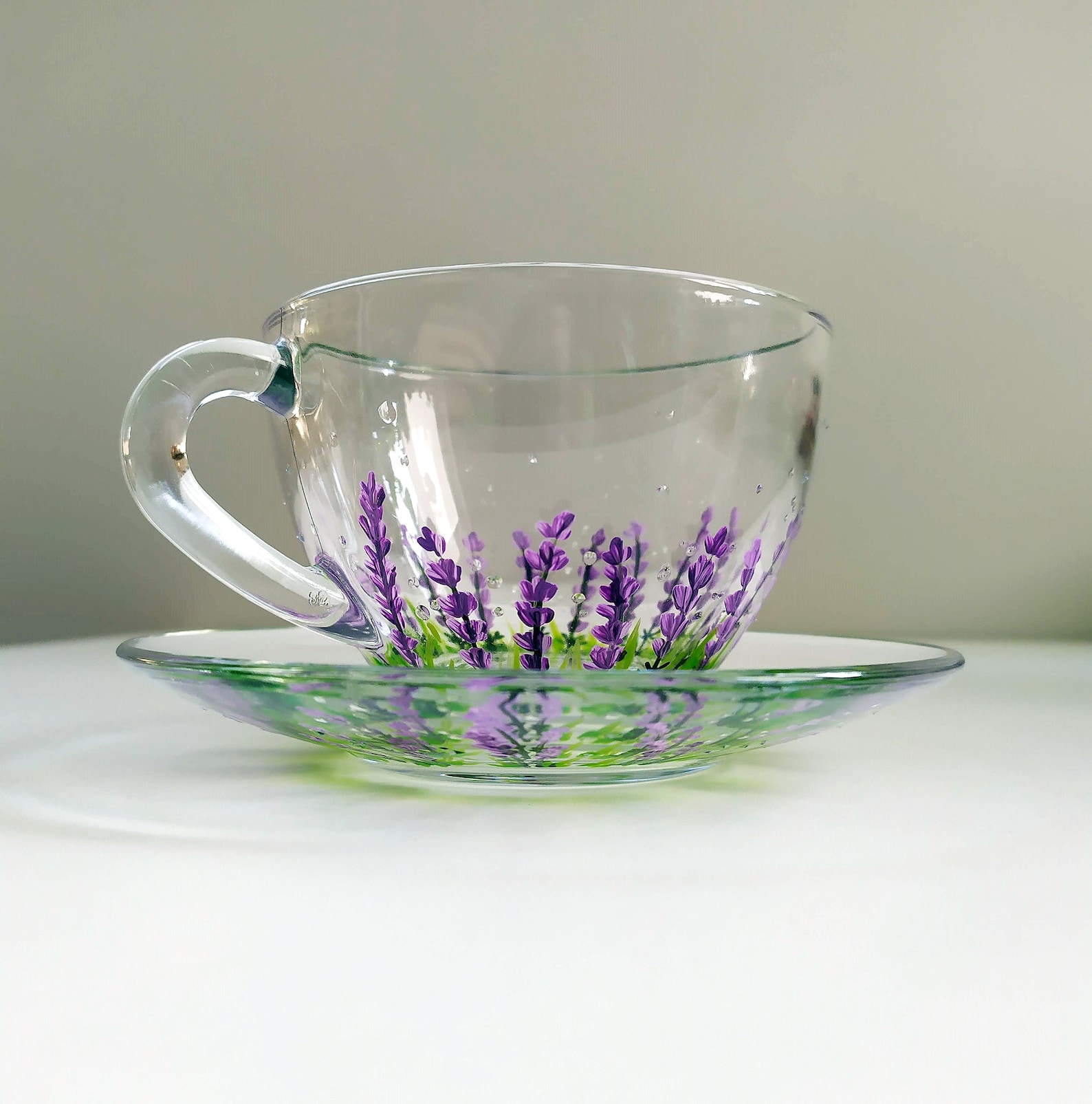 Hand-painted Lavender Tea Cup and Saucer Set: Floral Glass Gift - Etsy