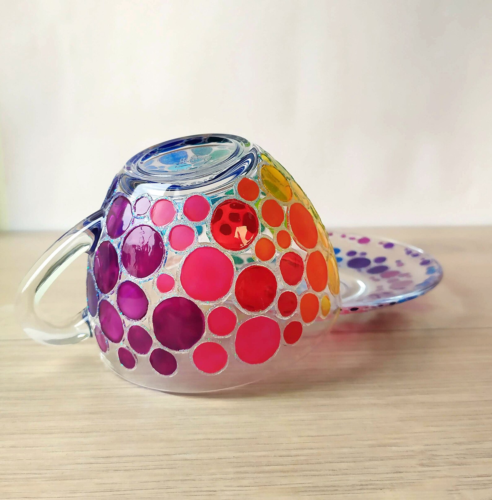 Hand Painted Rainbow Glass Tea Cup and Saucer Set - Etsy