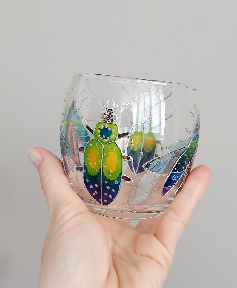 Bugs & Beetles Stemless Wine Glass, Custom Hand-painted Insect Wine ...