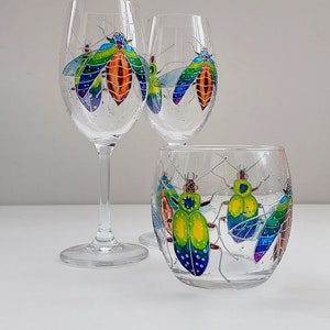 Bugs & Beetles Stemless Wine Glass, Custom Hand-painted Insect Wine ...