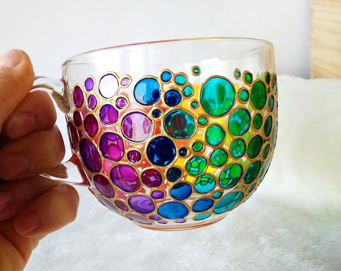 Rainbow Glass Mug Colored Hand Painted Coffee Mug With Funny | Etsy