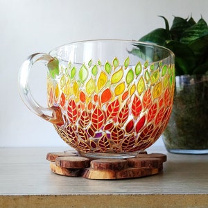 Fall Floral Mug, Hand-painted Glass Mug Gift for Nature Lover Person - Etsy