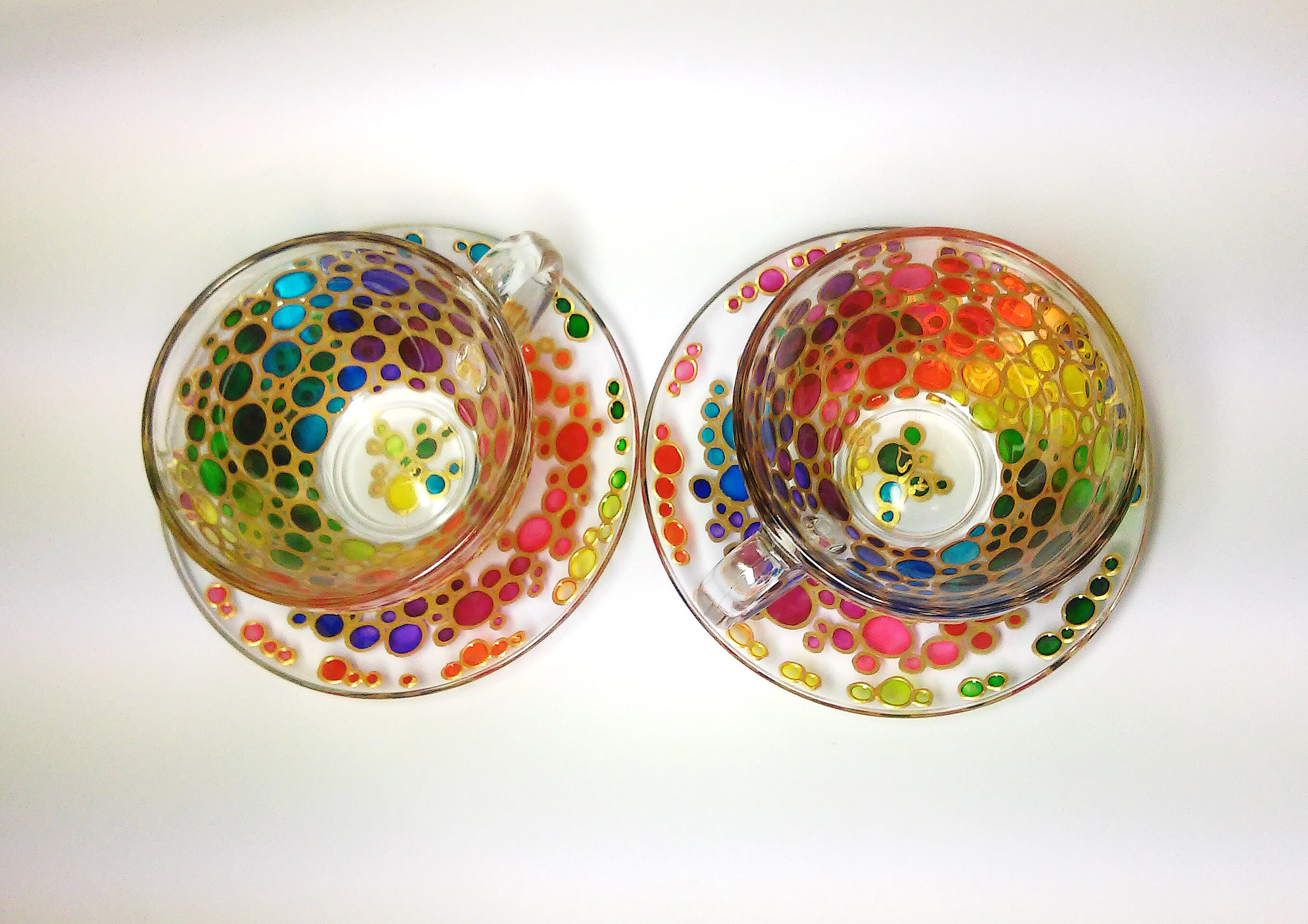 Rainbow Tea Cups & Saucers Set of 4 Painted Glass Cups With 4 - Etsy ...