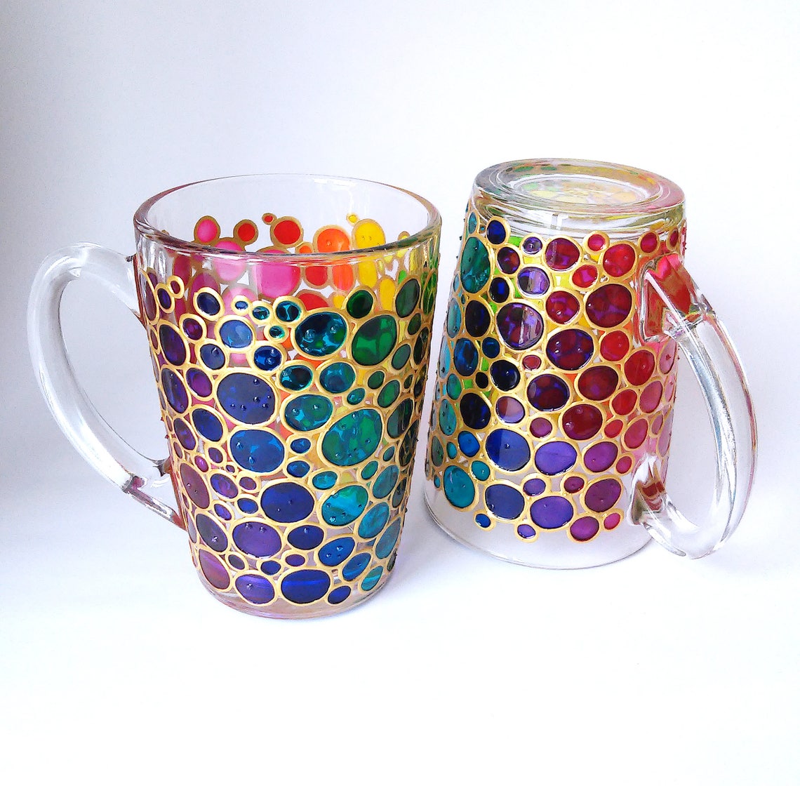 Rainbow coffee mug gift colorful hand painted glass mug with | Etsy