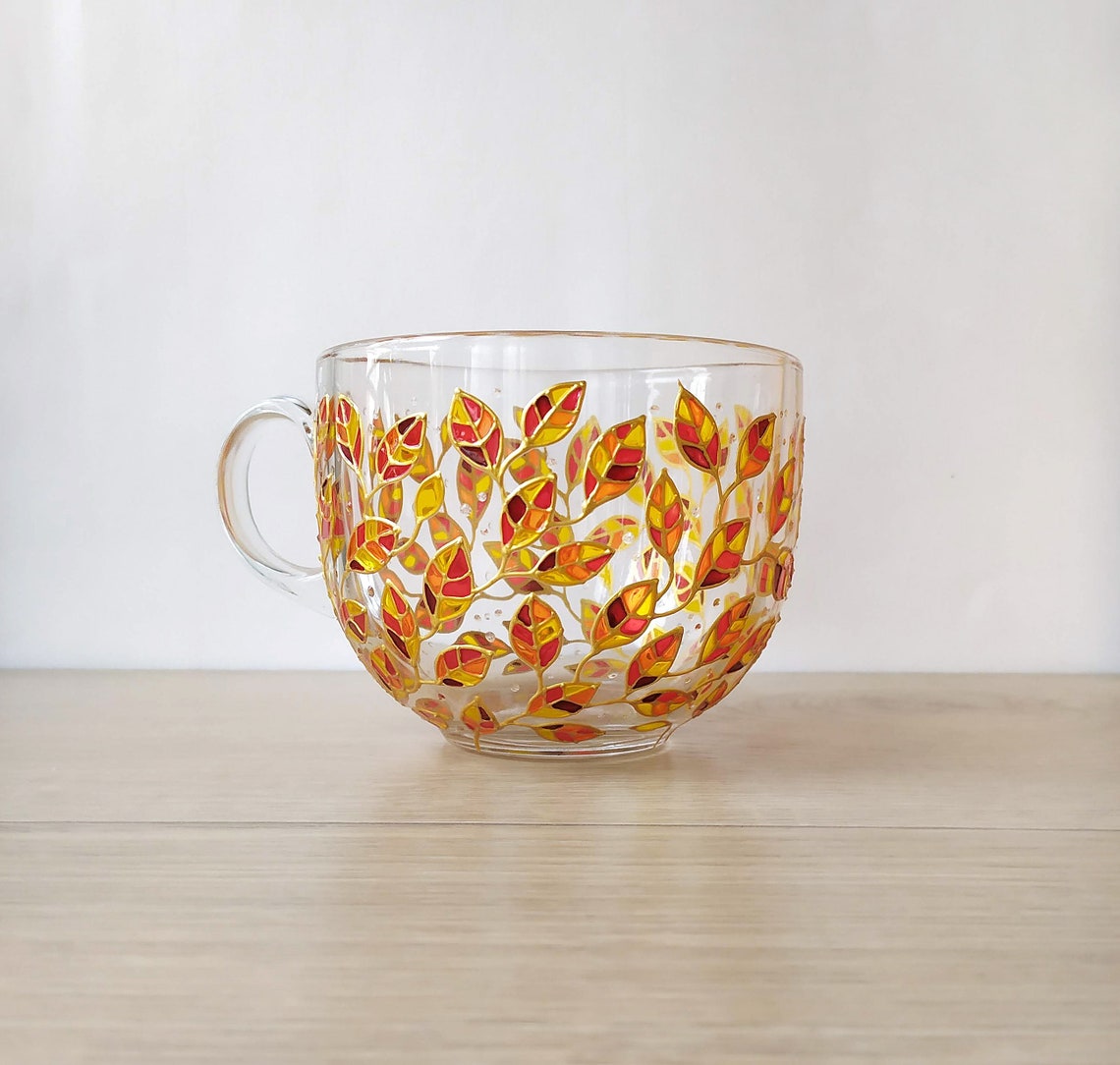 Fall Leaves Glass Mug Hand Painted Nature Lover Gift Cup - Etsy