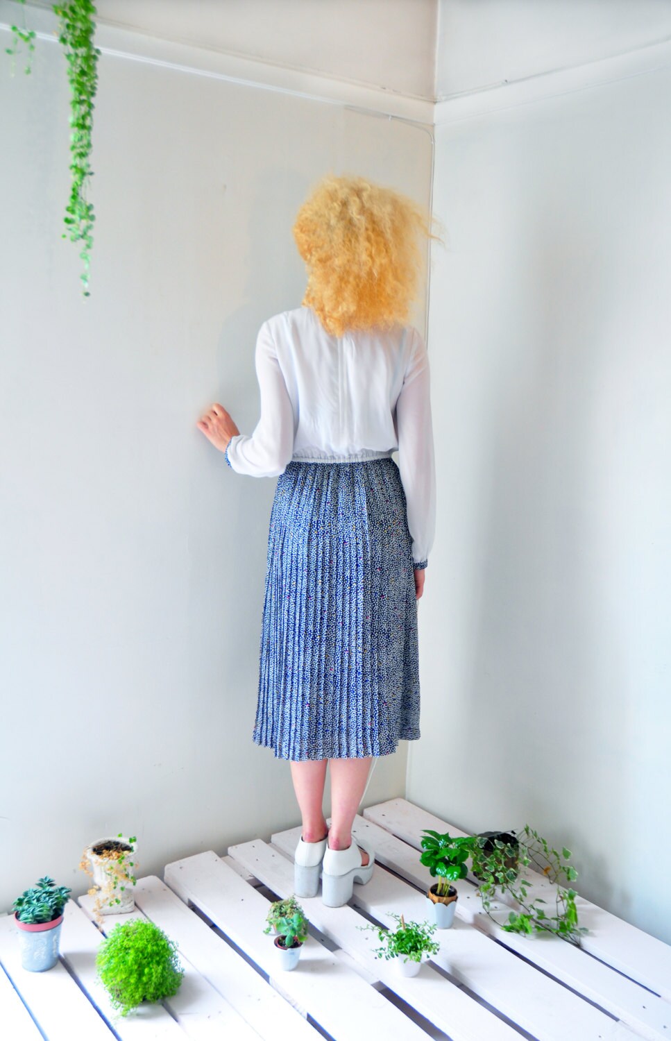 Japanese Vintage Dress/ 80s Day Dreamy Mao Collar Chiffon Midi Dress ...